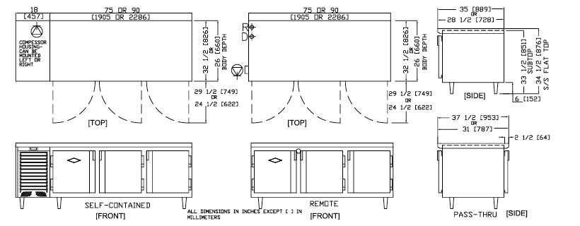 Counter Height Three-Section Refrigerator | Utility Refrigerator